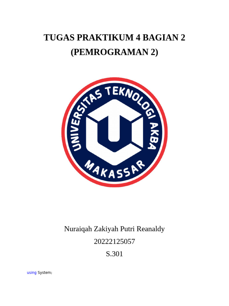 TUGAS PRAKTIKUM 4 BAGIAN 2_NuraiqahZakiyah_20222125057 | PDF