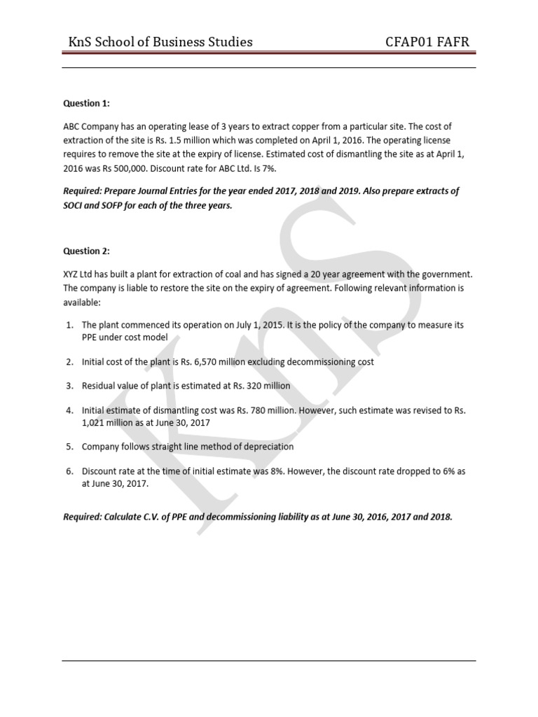 Handout - IfRIC-1 Without Deferred Tax - KNS | PDF | Financial Accounting | Business