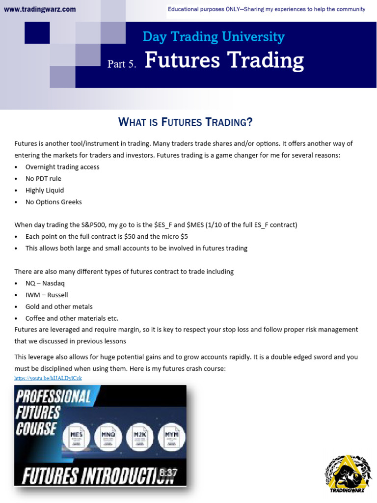 Day Trading University - Lesson Five - Futures Trading | PDF | Futures ...