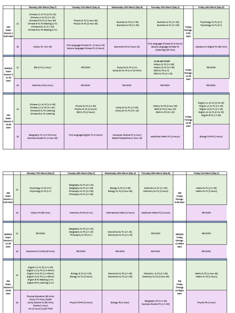 March Exam Schedule Overview | PDF | Science