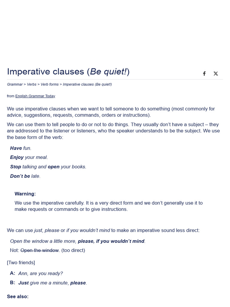 Imperative Clauses (Be Quiet!) - Cambridge Grammar | PDF | Clause | Linguistic Typology