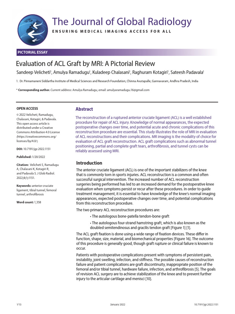 MRI Evaluation of ACL Graft Complications | PDF | Knee ...