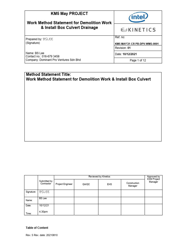 WMS for Demolition Work & Install Box Culvert Rev.1 | PDF | Concrete ...