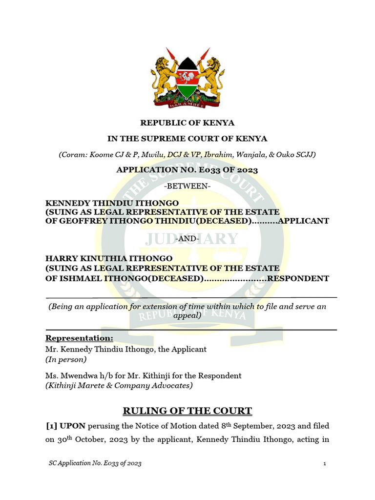 SC Application No. E033 of 2023 Kennedy Thindiu Ithongo Vs Harry ...