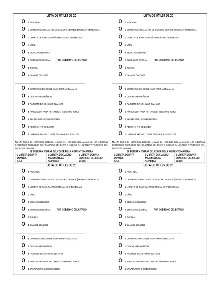 Lista de Útiles 2C | PDF | Cuaderno | Adhesivo