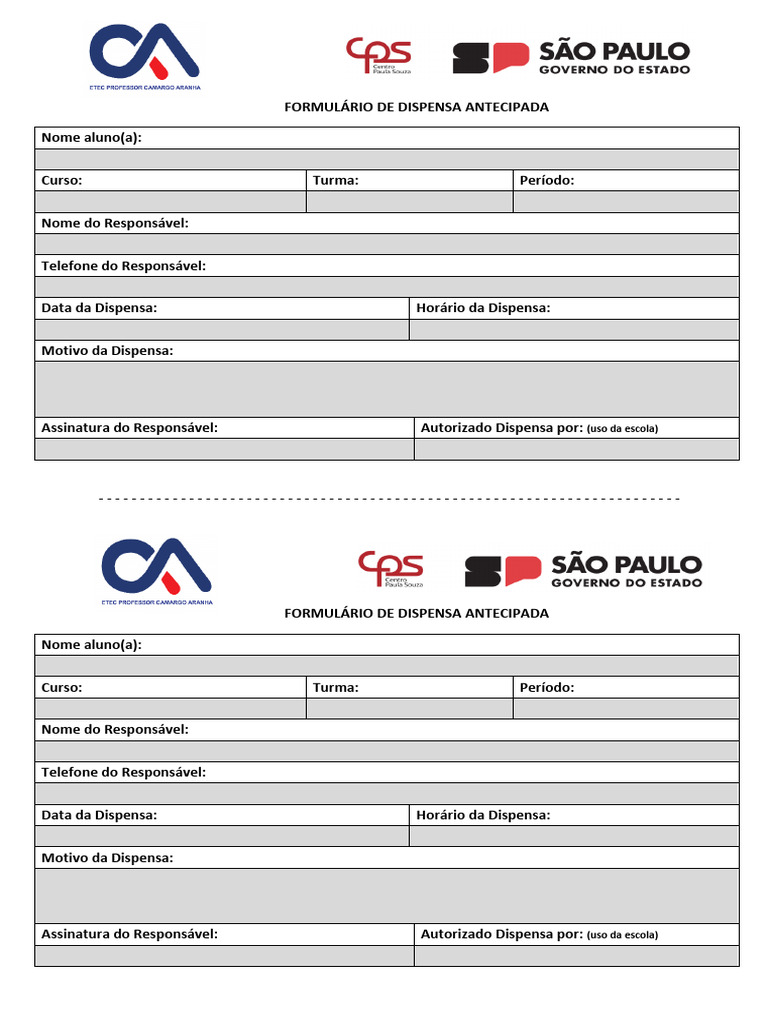 Formulário de Dispensa Antecipada PDF | PDF