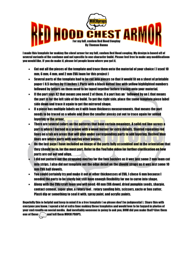 Red Hood Chest Armor Template Guide | PDF