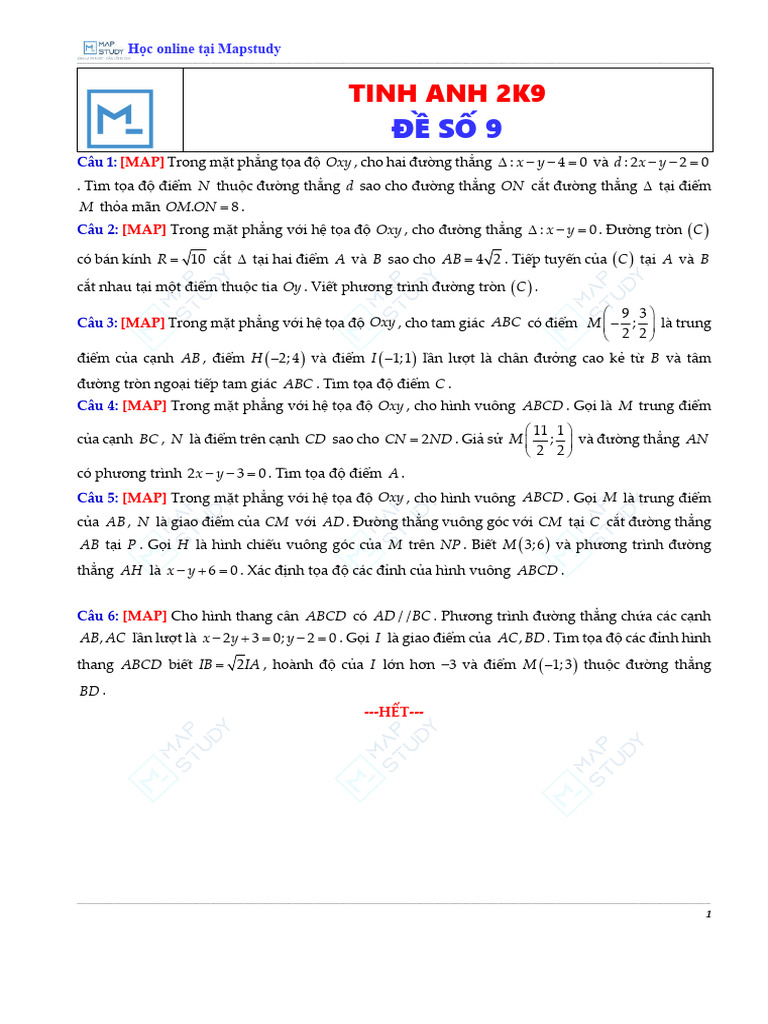 [Tinh anh 2K9] Buổi 9 - Đề | PDF