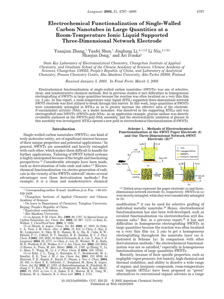 Electrochemical SWNT Functionalization | PDF | Carbon Nanotube ...