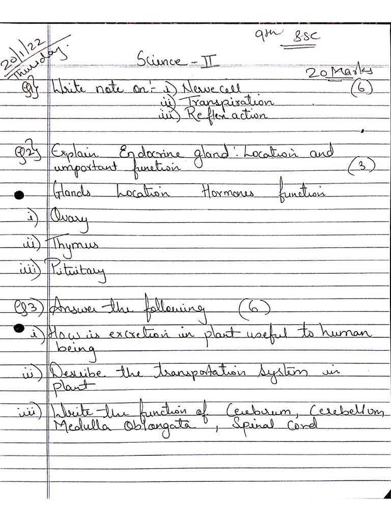 SSC Class 9 Science 2 Test Paper | PDF