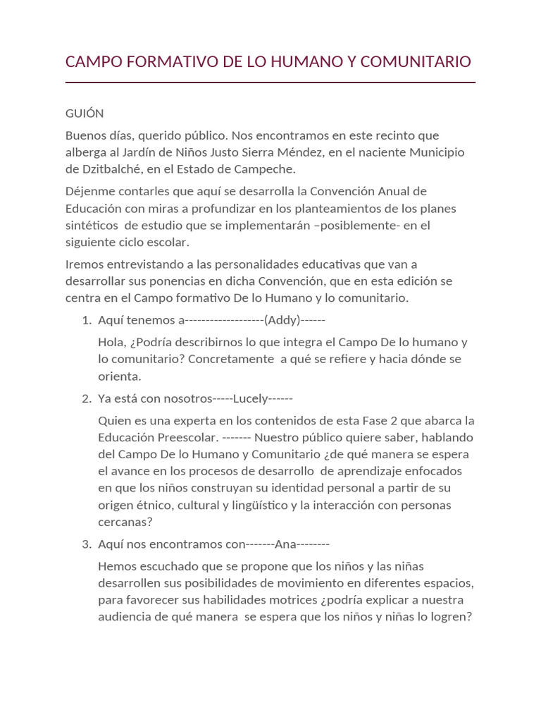 GUIÓN EQUIPO 1 DESCRIPCIÓN-C123 | PDF | Educación de la primera infancia | Aprendizaje