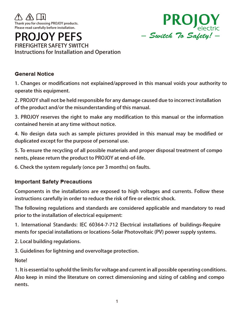 PROJOY Firefighter Safety Switch Guide | PDF