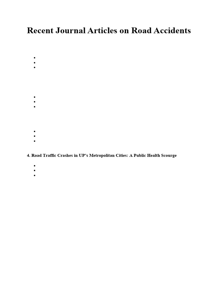 Recent Journal Articles On Road Accidents | PDF
