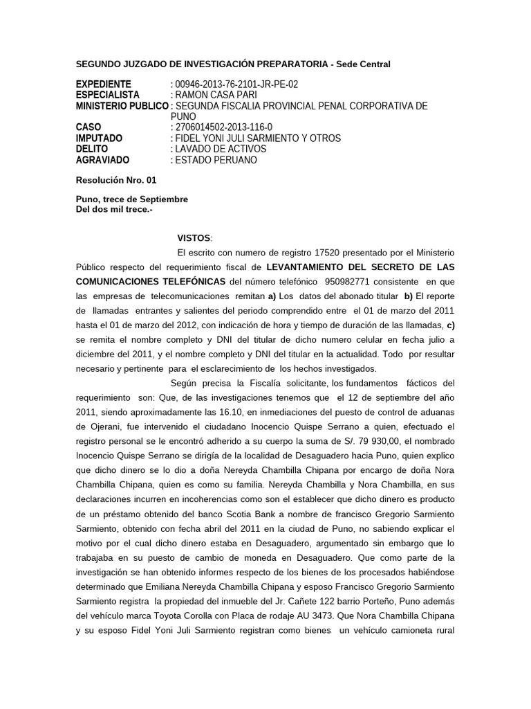 Auto Levantamiento Secreto Comunicaciones (Fundada) | PDF | Castigos ...