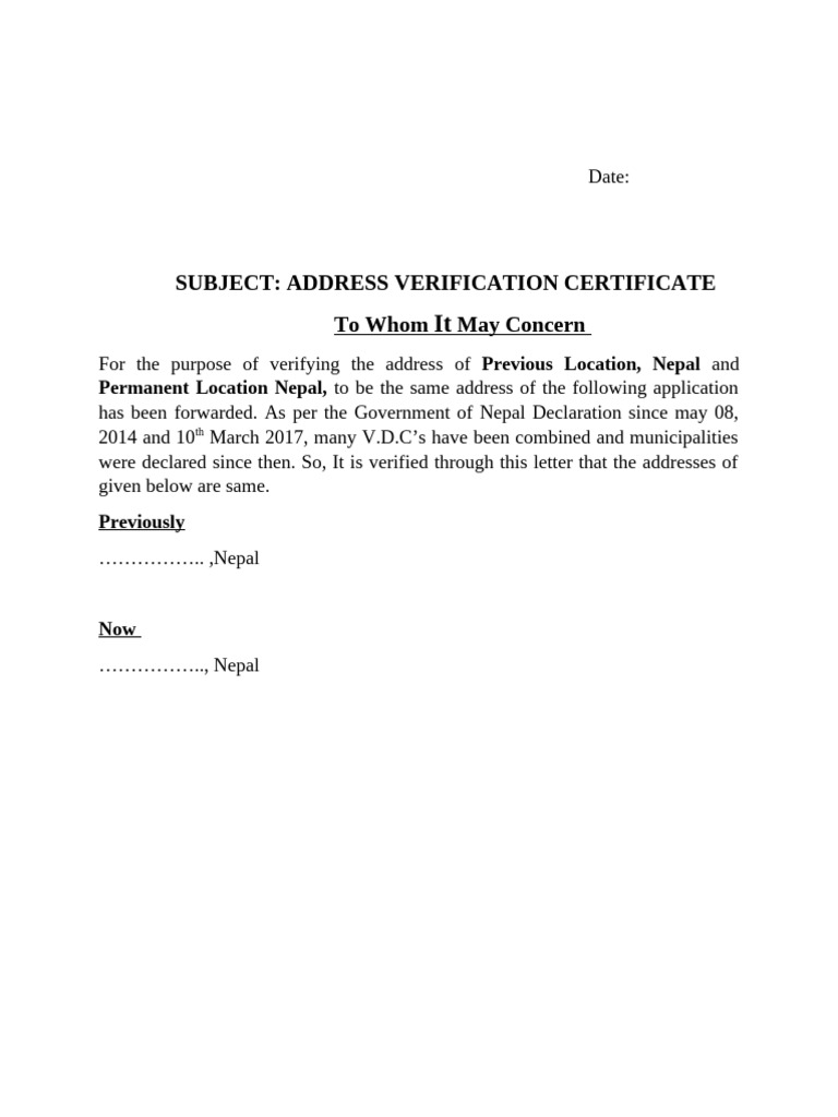 Address Verification Certificate | PDF