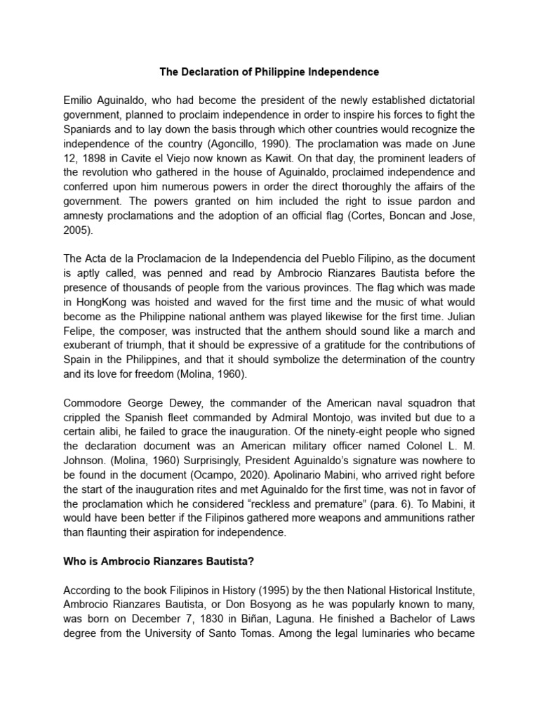 Philippine Independence Declaration 1898 | PDF | Philippines–Spain ...