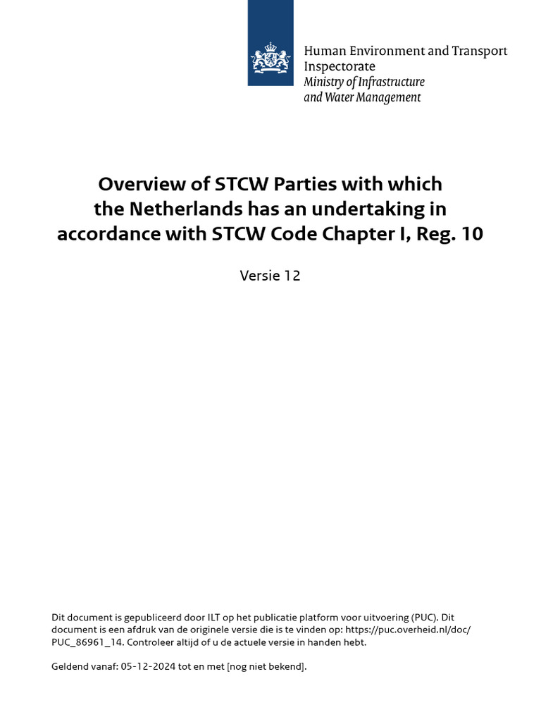 Overview of STCW Parties With Which The Netherlands Has An Undertaking ...