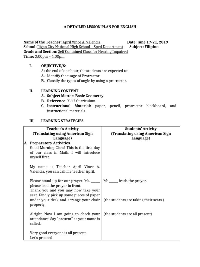 Filipino Lesson Plan | PDF | Lesson Plan | Learning