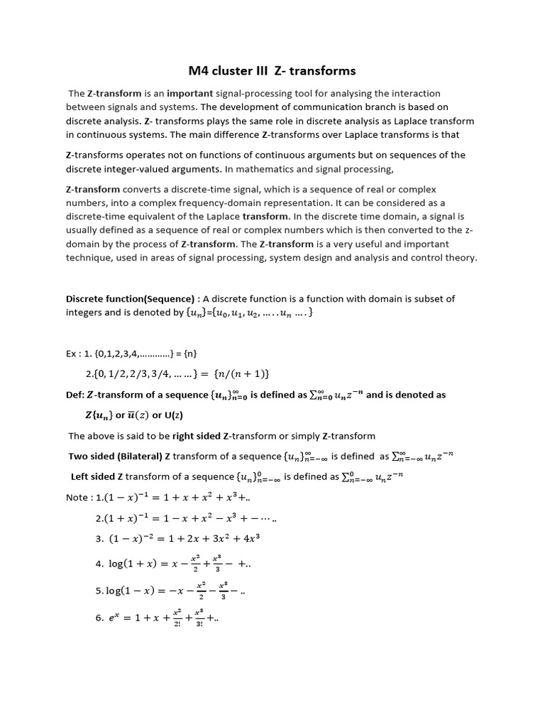 M4 Cluster III Z transforms lec | PDF | Function (Mathematics) | Mathematical Analysis