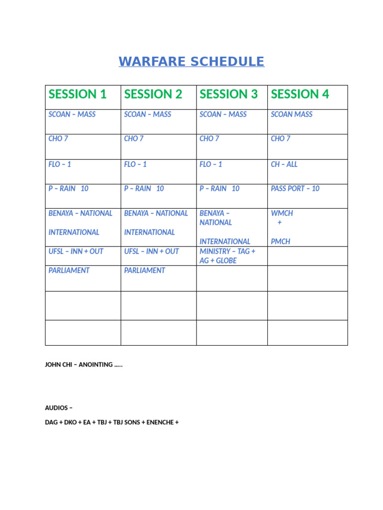 Warfare Schedule | PDF
