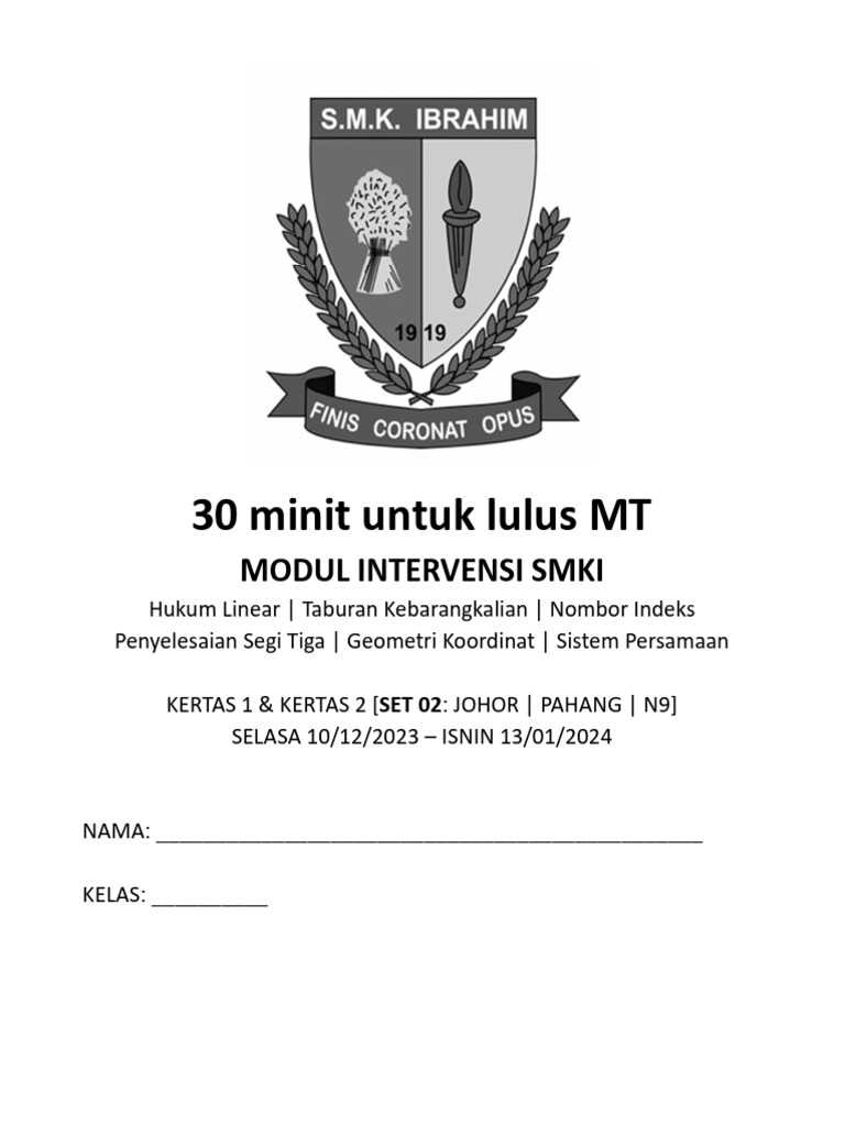 30 Minit Untuk Lulus MT - SOALAN DAN SKEMA - SET 02 | PDF