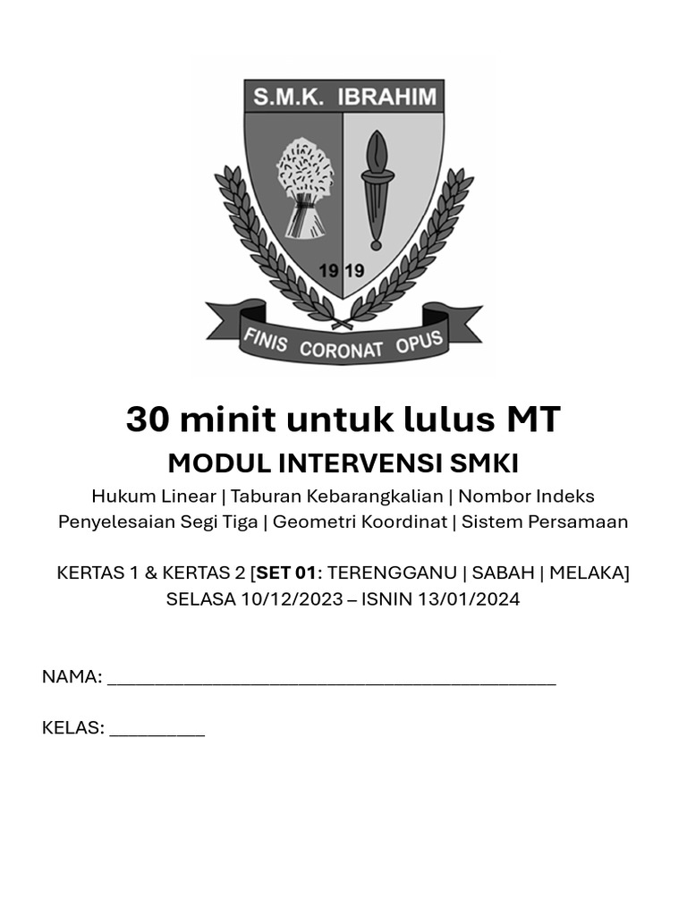 30 Minit Untuk Lulus MT - SOALAN DAN SKEMA - SET 01 | PDF