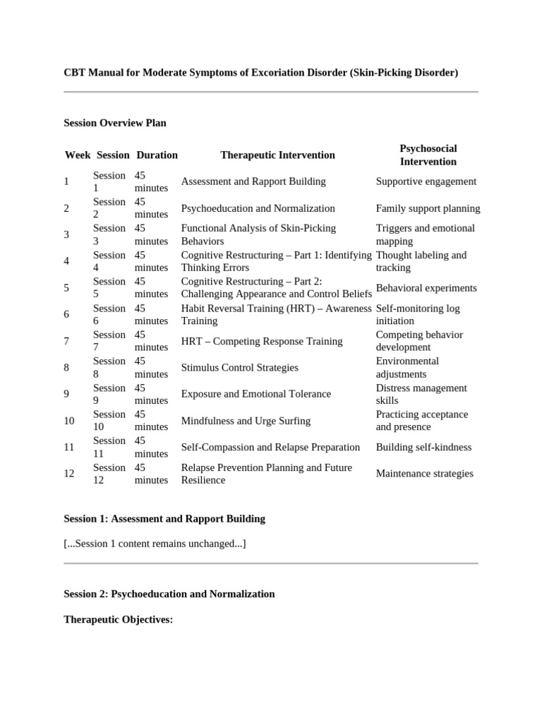 CBT for Excoriation Disorder Management | PDF | Cognitive Behavioral ...