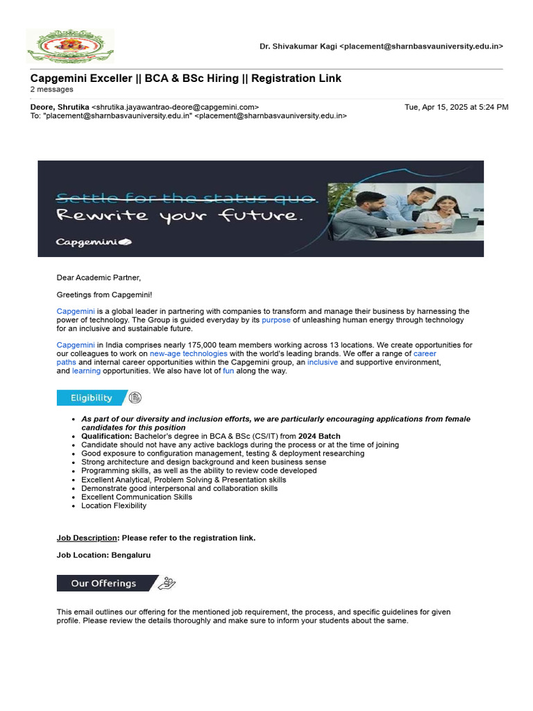 Capgemini Exceller - BCAHiring - Registration Link | PDF | Recruitment | Social Psychology