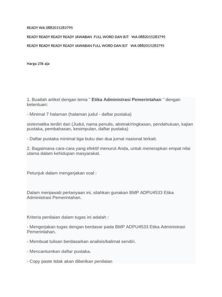 Adpu4533 Etika Administrasi Pemerintahan Ready Wa 0882015283795 | PDF