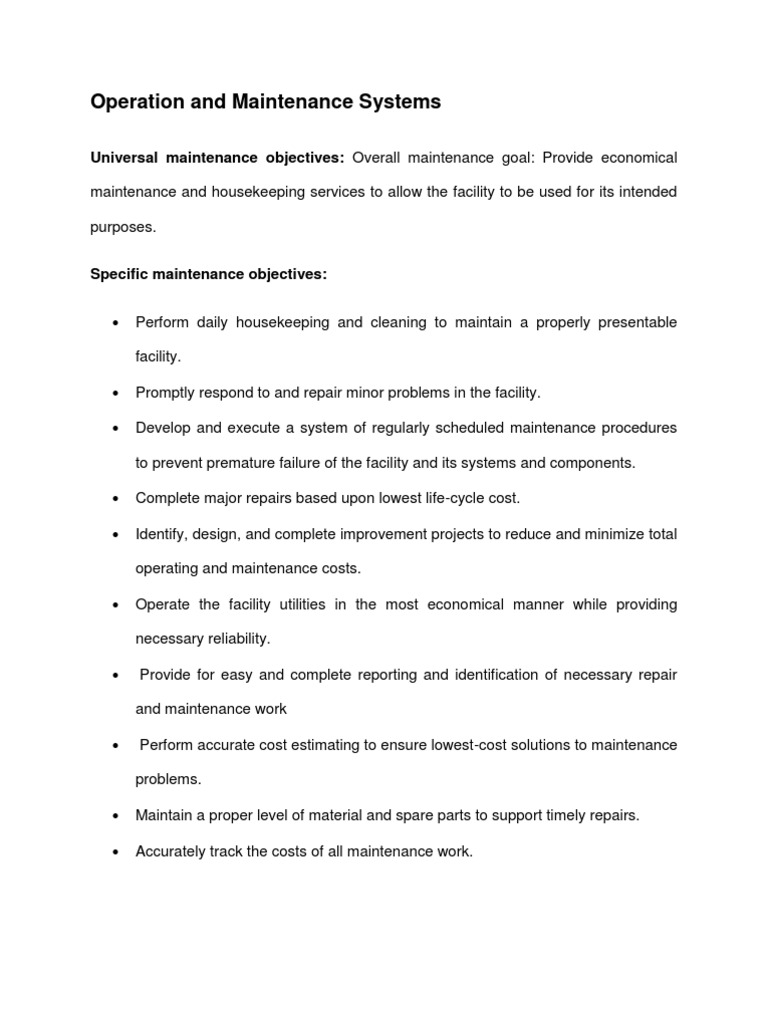 Operation and Maintenance Systems | PDF | Inventory | Reliability ...