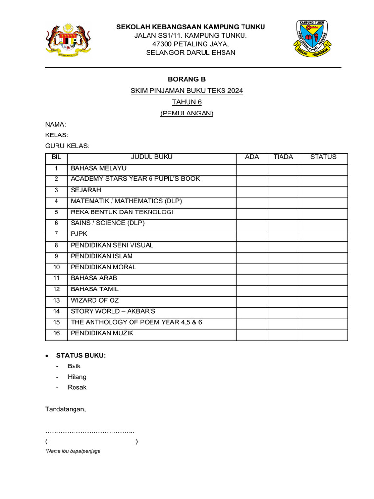 Borang B Tahun 6 | PDF