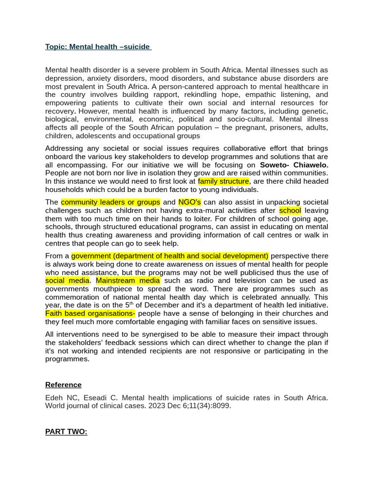 Group Assignment-Mental Health Part 1, 2, 3 and 4 | PDF | Mental Health ...