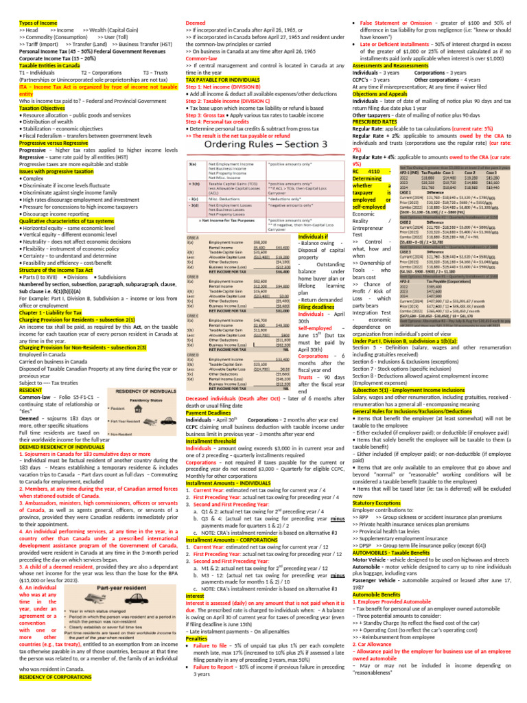 Taxation Formula Sheet 2 (Quiz1) | PDF | Taxes | Tax Deduction