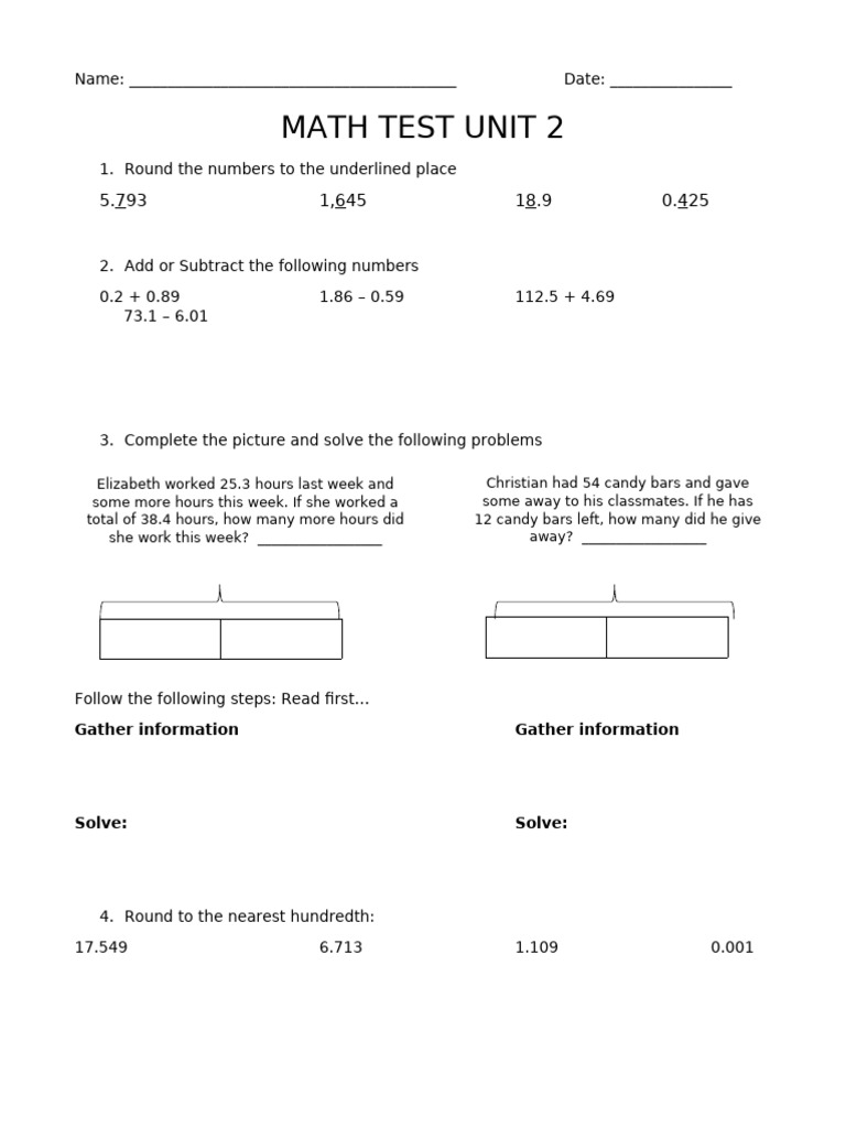 UNIT 2 Math Test | PDF