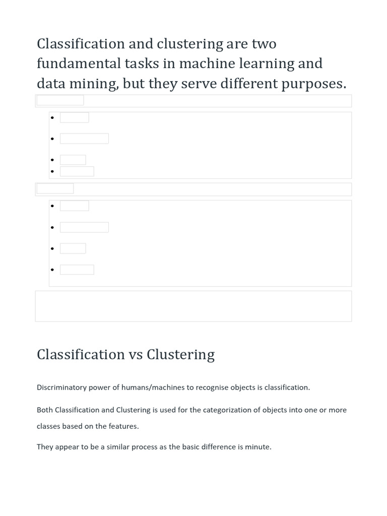 Classification and Clustering Are Two Fundamental Tasks in Machine ...