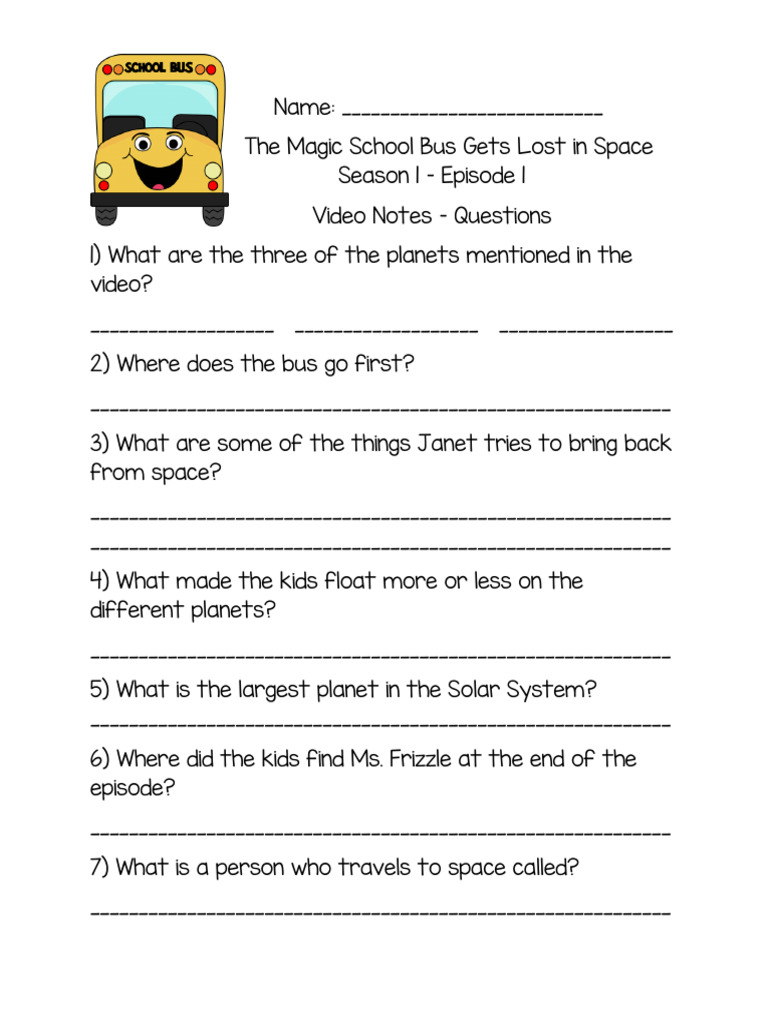 Magic School Bus: Lost in Space Worksheet | PDF | Planets | Outer Space