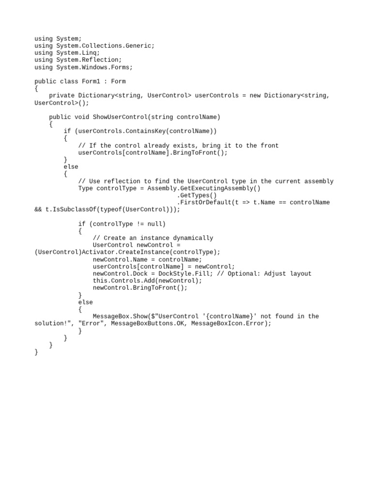 Create UserControl Dynamic | PDF