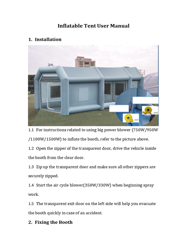 Inflatable Paint Booth Manual | PDF