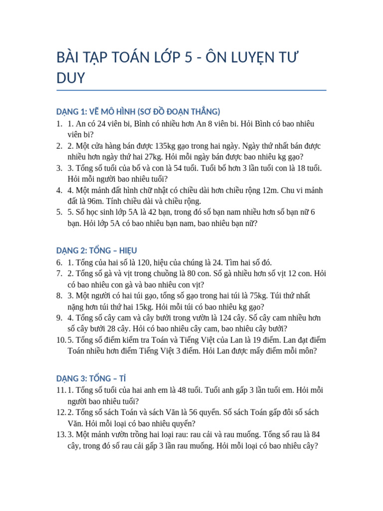 Bai Tap Toan Lop 5 On Luyen | PDF