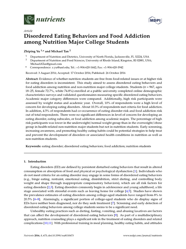 Disordered Eating Behaviors and Food Addiction Among Nutrition Major ...