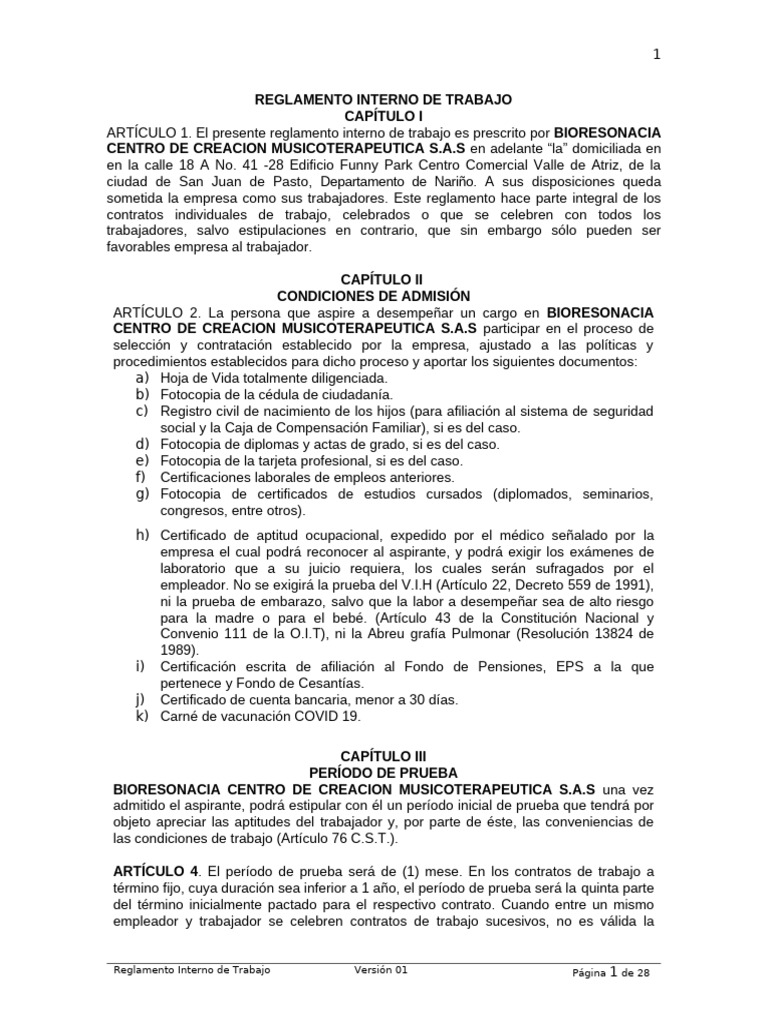 Reglamento Interno de Trabajo | PDF | Derecho laboral | Salario