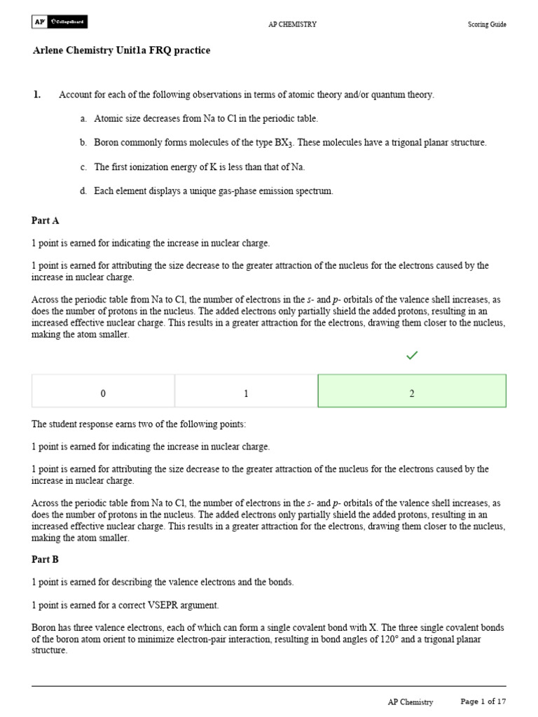 Ap Chem Unit 1 FRQ Practice 1 | PDF | Energy Level | Chemical Bond