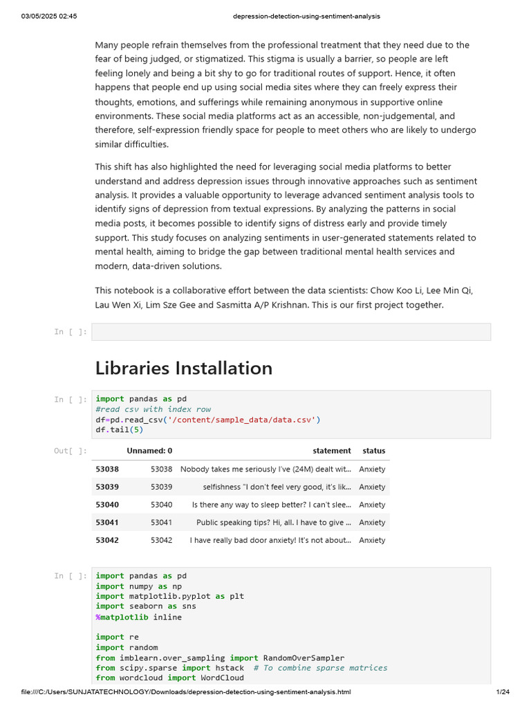Depression Detection Using Sentiment Analysis | PDF | Statistical Classification | Social Stigma