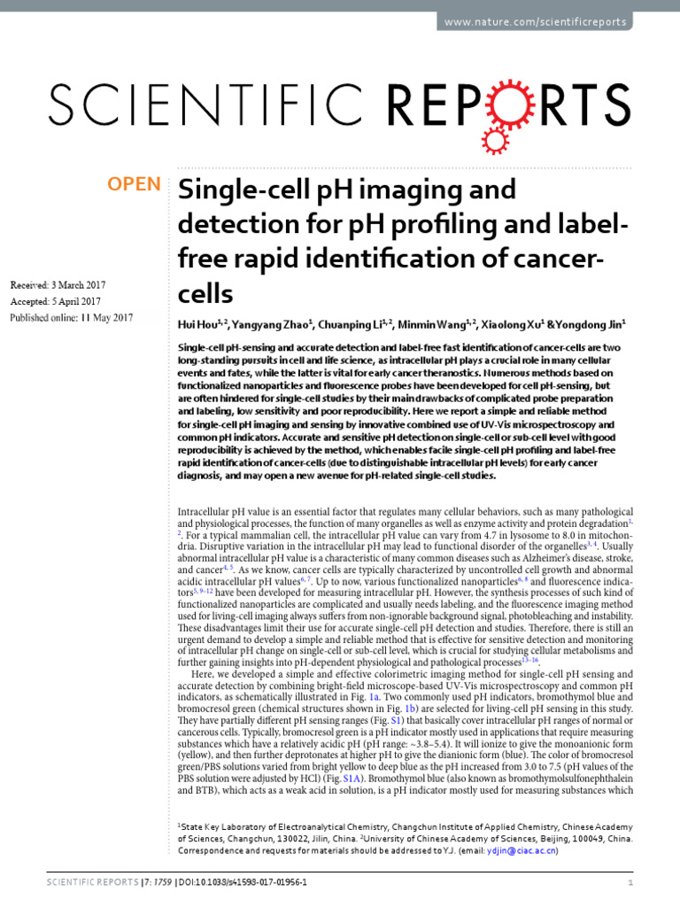 Single Cell PH Imaging and Detection For PH Profiling and zgn2zggzs0 ...