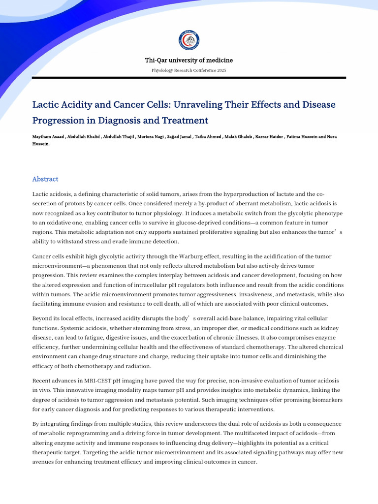 Lactic Acidity and Cancer Cells Unraveling Their Effects and Disease ...