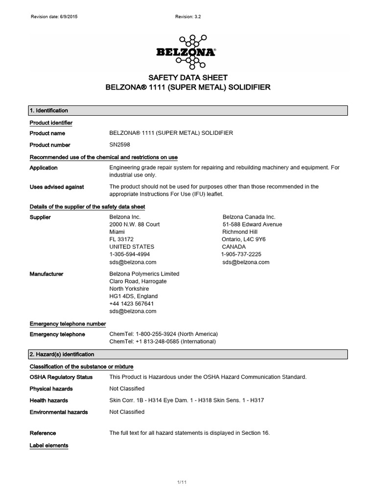 Belzona 1111 Ghs Solidifier | PDF | Waste | Firefighting