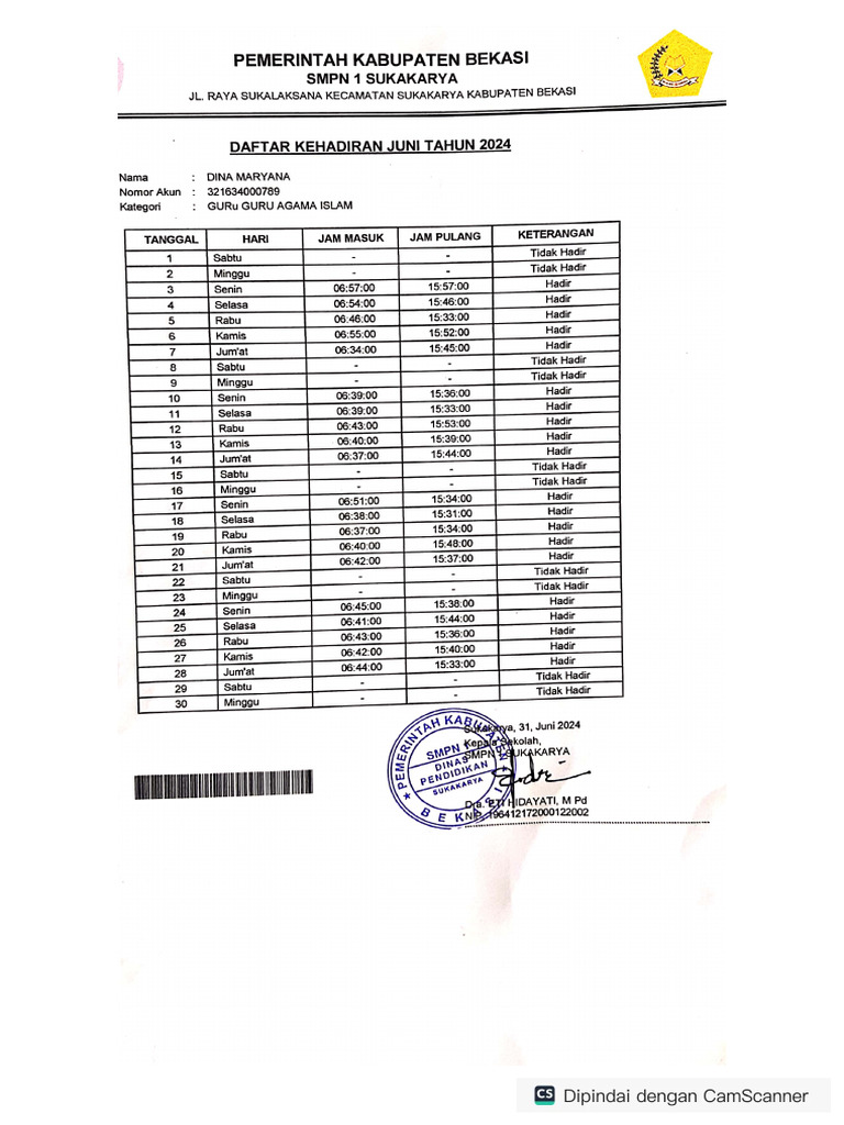 Absen Juni Siaga Udh TTD | PDF