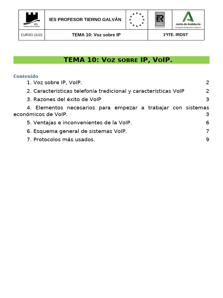 UD.10. Voz Sobre IP, VoIP | PDF | Voz sobre IP | Red de computadoras