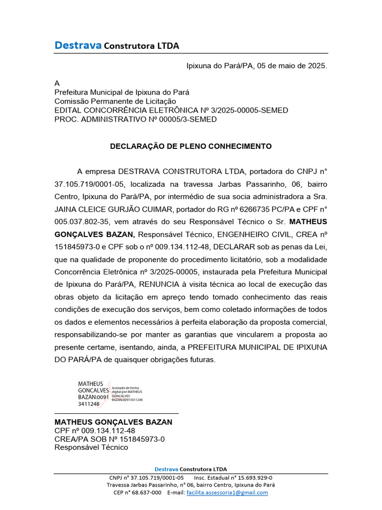 Decl. Eng. Assina | PDF