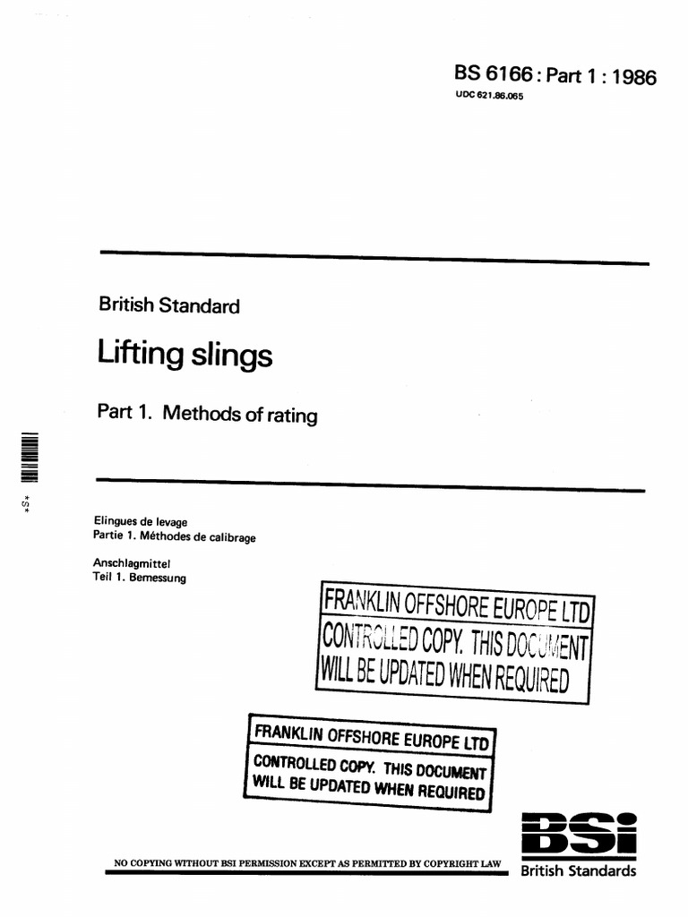 BS 6166 Part 1 (1986) Lifting Slings Calculation Method | PDF | Weight